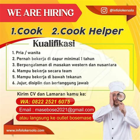 Lowongan Kerja Desember 2022 Cook Helper Outlet Bosemase Di Solo INFO