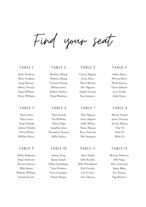 Blank Seating Chart Templates