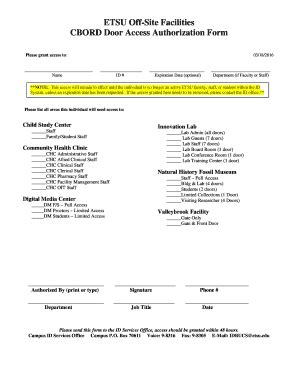 Fillable Online Etsu Onity Door Access Authorization Form ETSU Edu