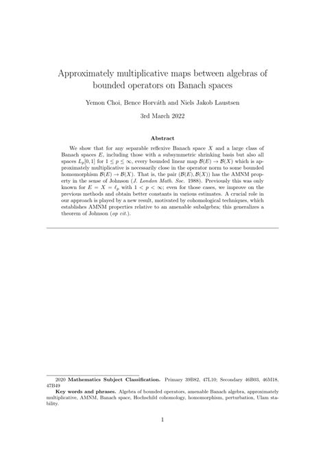 pdf approximately multiplicative maps between algebras of bounded operators on banach spaces