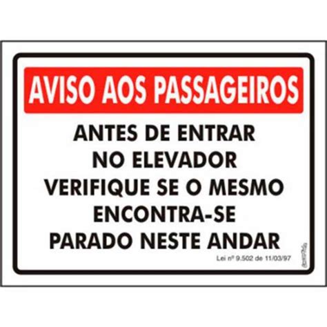 Placa Aviso Elevador X Ps Encartale Liga O Home Center