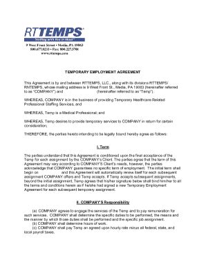 Fillable Online Temporary Employment Agreement Definition Sample Fax