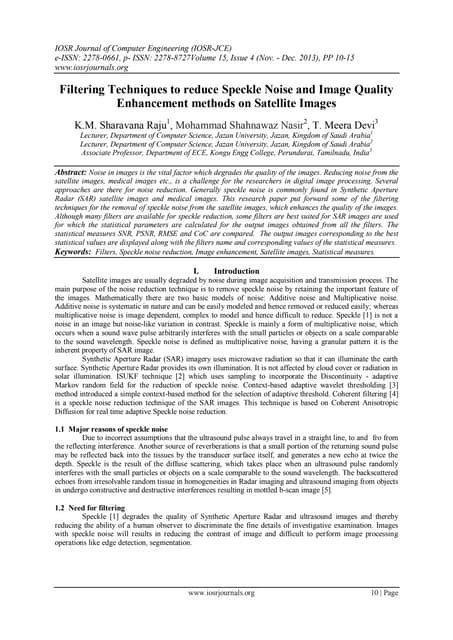 filtering techniques to reduce speckle noise and image quality enhanc…