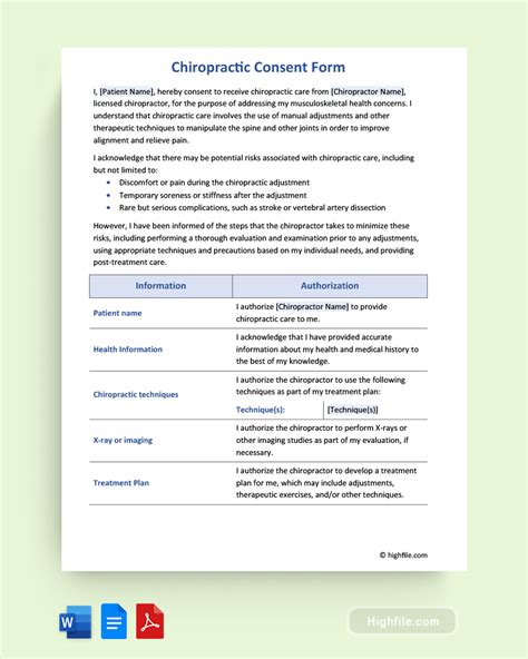 Printable Chiropractic Informed Consent Form