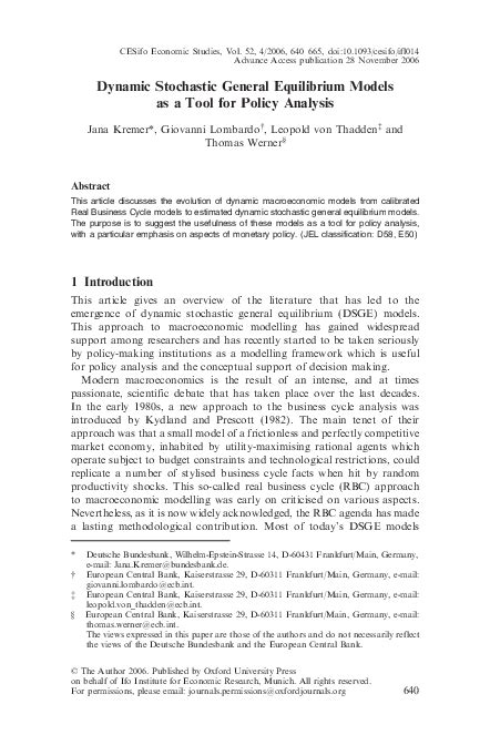 pdf dynamic stochastic general equilibrium models as a tool for policy analysis faisal nawaz