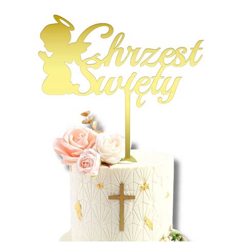 TOPPER TOPER NA TORT CHRZEST ŚWIĘTY CHRZCINY OZDOBA DEKOR ZŁOTY