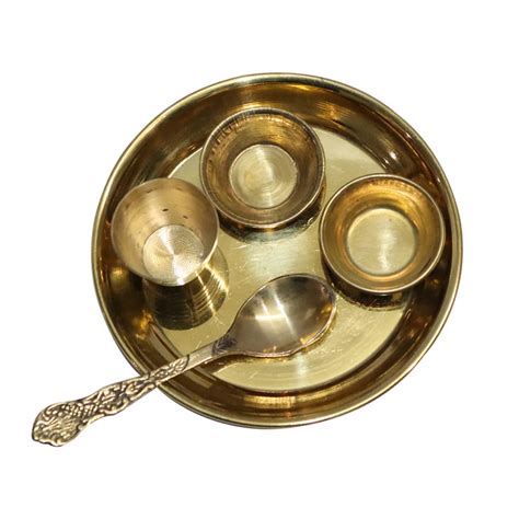 Buy BRACOP Brass Pooja Thali Set Hindu Aarti Plate Indian Temple Mandir