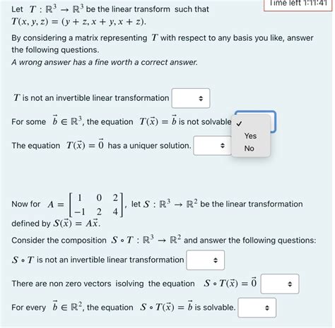 solved time left 1 11 41 let t r3 → r3 be the linear