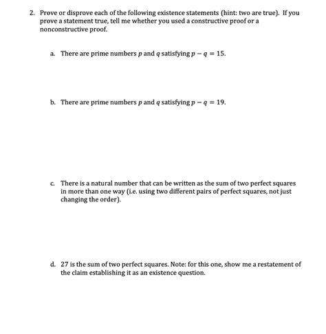 solved 2 prove or disprove each of the following existence