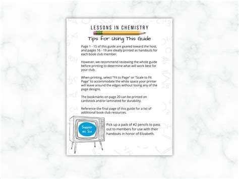 Lessons In Chemistry Book Club Guide Etsy