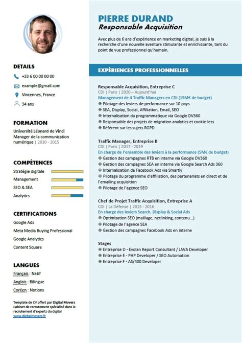 Modèles CV Gratuits 2024 Format Word docx DIGITAL MOVERS