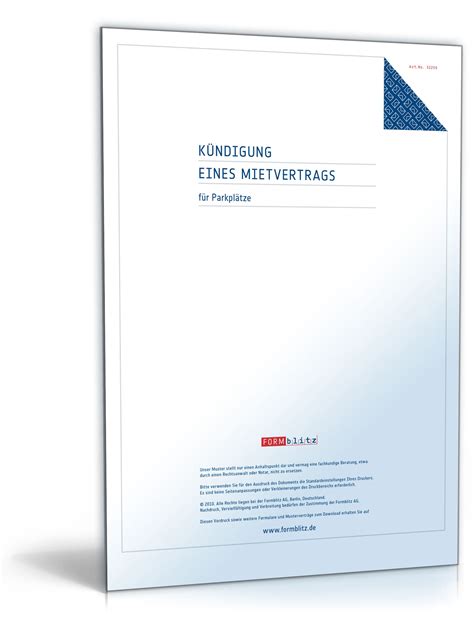 Kündigung eines Mietvertrags für Parkplätze Muster Vorlage zum Download
