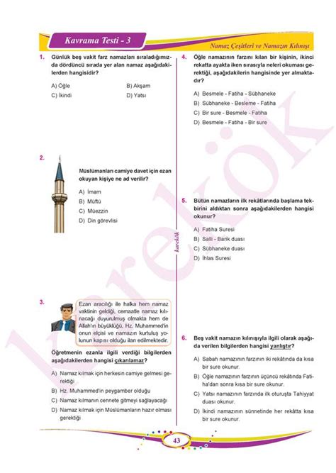 6 SINIF DİN KÜLTÜRÜ ve AHLAK BİLGİSİ SORU BANKASI Karekök Yayınları
