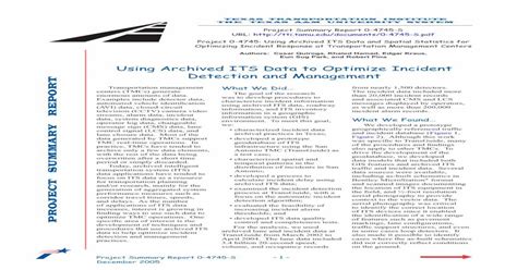 pdf using archived its data to optimize incident detection and cident detection alarm