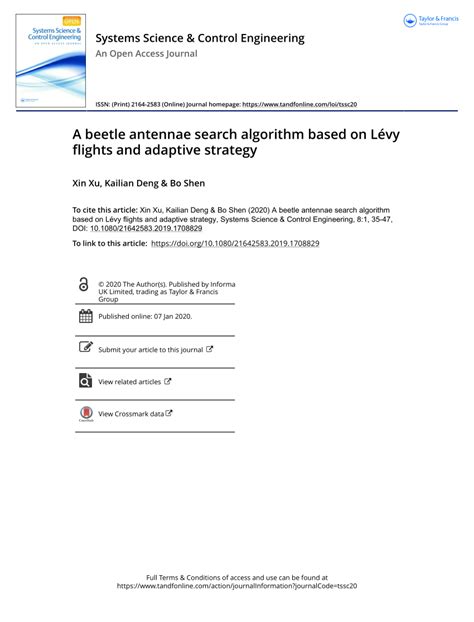 pdf a beetle antennae search algorithm based on lévy flights and adaptive strategy