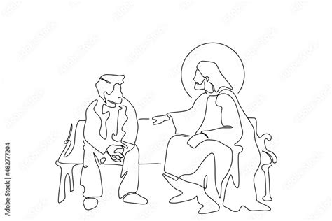 Continuous Line Drawing Of Jesus Christ Vector Illustration Testament