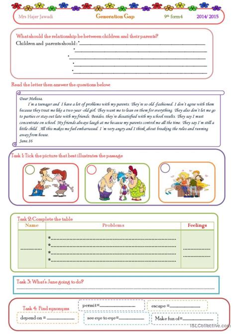 GENERATION GAP English ESL Worksheets Pdf Doc