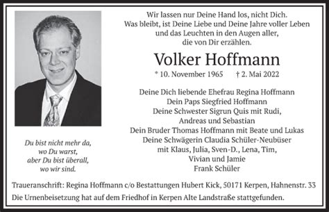 Traueranzeigen Von Volker Hoffmann WirTrauern