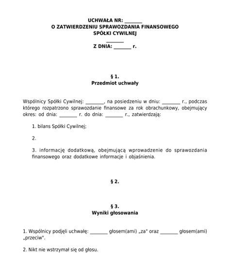 Uchwała wspólników spółki cywilnej wzór przykład