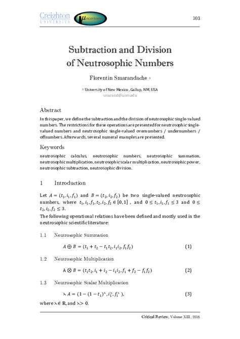 pdf subtraction and division of neutrosophic numbers florentin smarandache