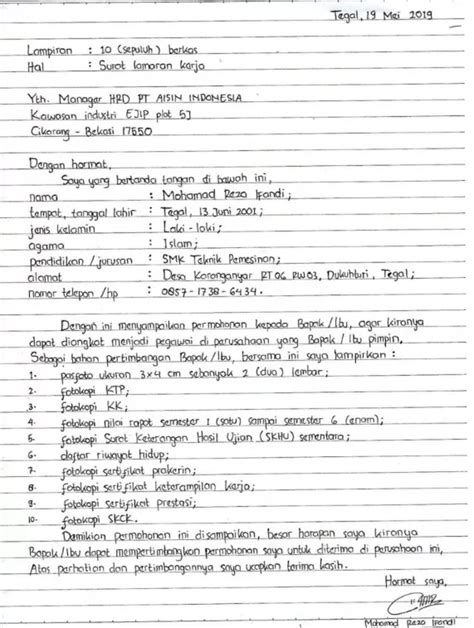 Contoh Surat Lamaran Kerja Tulis Tangan Yang Benar Cara Membuatnya