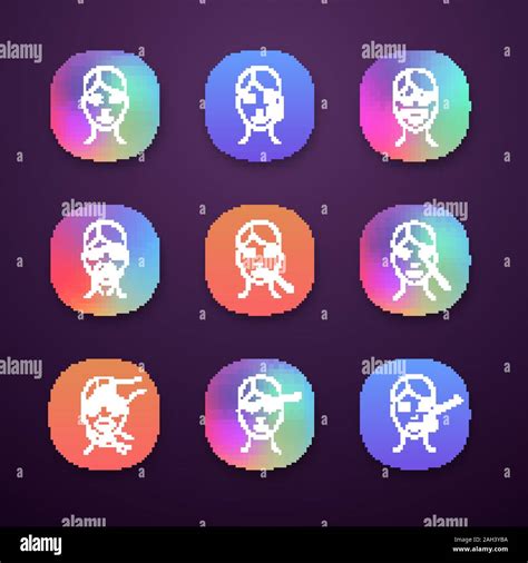 Neurotoxin Injection App Icons Set UI UX Interface Woman Face Makeup