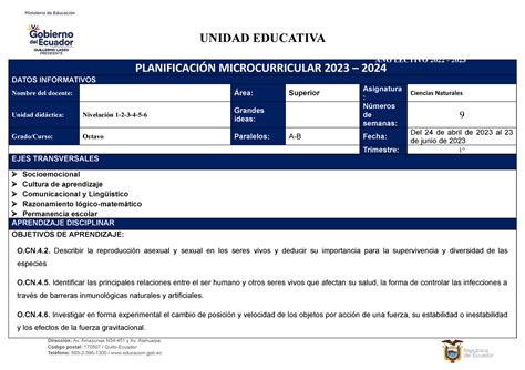 Ccnn Planificaci N Semanas Unidad Educativa Planificaci N