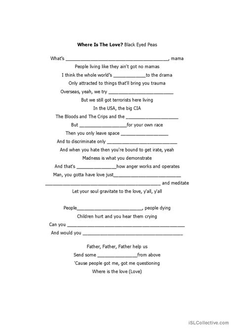 Where Is The Love Song And Nursery Fran Ais Fle Fiches Pedagogiques