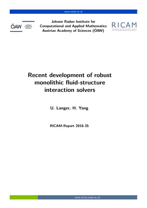 pdf 5 recent development of robust monolithic fluid structure interaction solvers modeling