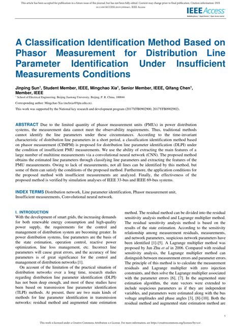 pdf a classification identification method based on phasor measurement for distribution line