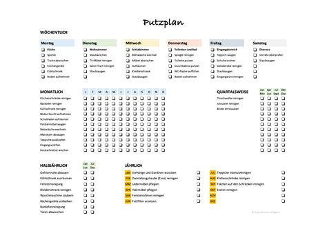 Putzplan Vorlagen Zum Ausdrucken F R Familie Wg Und Paare