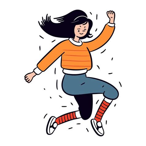 Menina Feliz Pulando No Ar Ilustra O Vetorial Em Estilo De Desenho