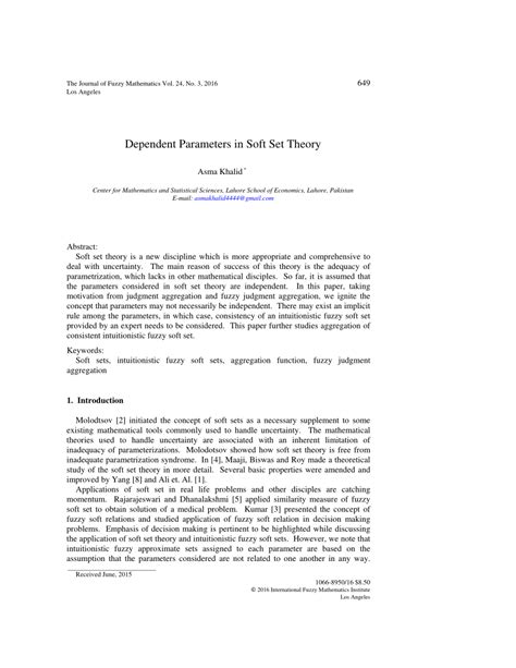 pdf dependent parameters in soft set theory