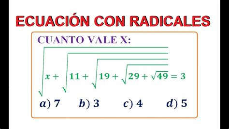 Calcular x Expresión con raíces Ecuación con Radicales YouTube