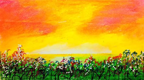 Dibujo De Un Paisaje Al Atardecer Con Pastel Al Oleo Paso A Paso