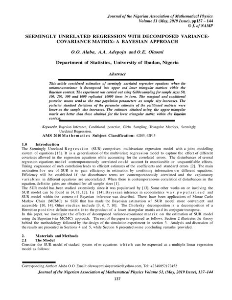 pdf seemingly unrelated regression with decomposed variance covariance matrix a bayesian