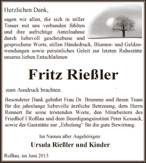 Traueranzeigen von Fritz Rießler abschied nehmen de
