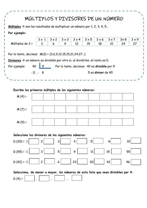 Múltiplos y divisores ficha interactiva y descargable Puedes hacer los