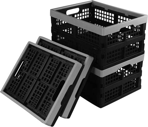 Ikando Caisses Boîte Cagette Pliable Empilable Rangement en Plastique