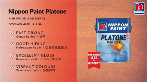 1L Nippon Paint Platone High Gloss Finish Paint For Wood Metal Paint