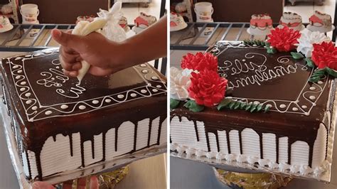 Como Decorar Una Torta Cuadrada Con Chocolate Y Flores En Crema YouTube