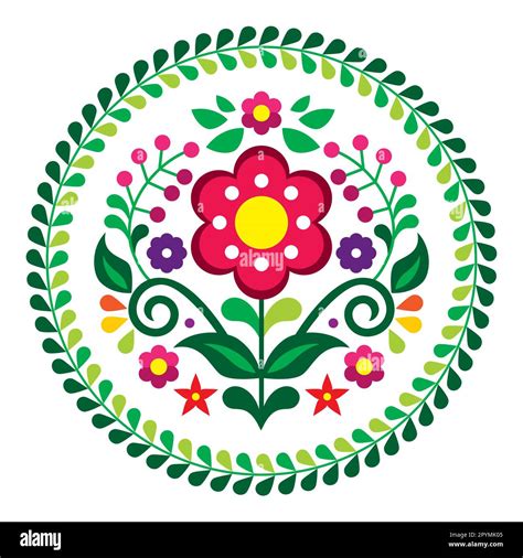 Mexican Folk Art Style Vector Mandala Floral Pattern In Frame Colorful