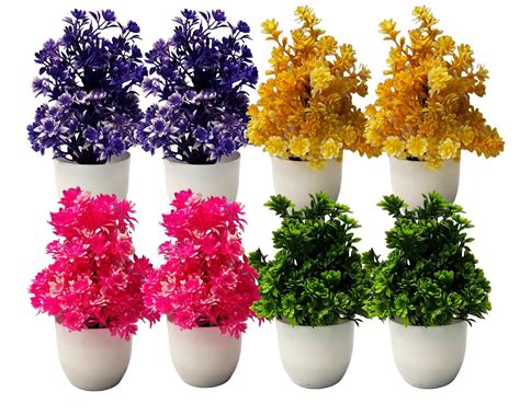Buy Dekorly Multicolor Artificial Potted Plants 8 Pack Artificial