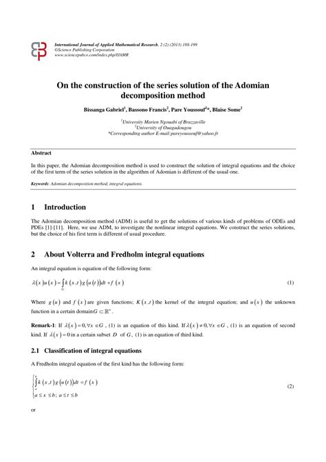 pdf on the construction of the series solution of the adomian decomposition method