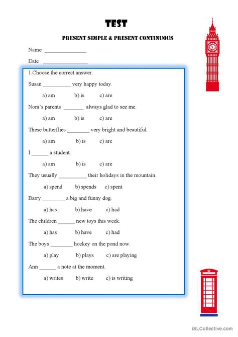 Test Present Continuous Past Continuous