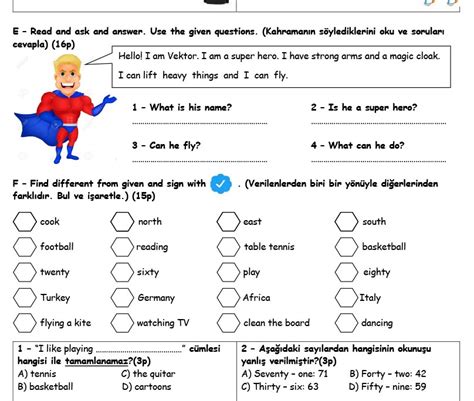 İlkokul 4 Sınıf İngilizce 1 Dönem 2 Yazılı Soruları 10 PDF İndir