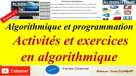 algorithmique et programmation activités et exercices en algorithmique youtube
