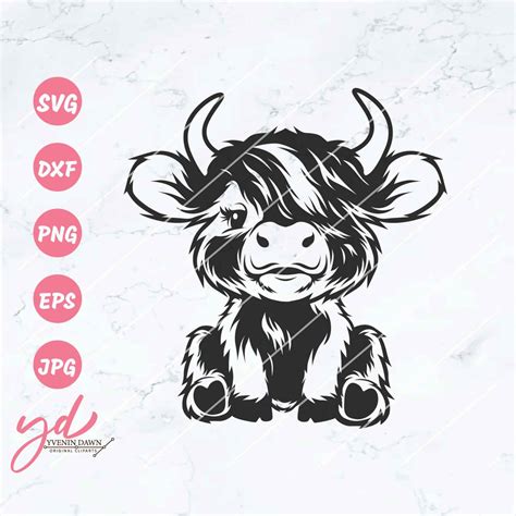 Cute Highland Cow Sitting Svg Png Highland Cow Svg Cow Svg Cute Cow Svg