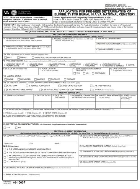 Va Form Application For Pre Need Determination Of