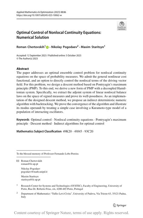 pdf optimal control of nonlocal continuity equations numerical solution